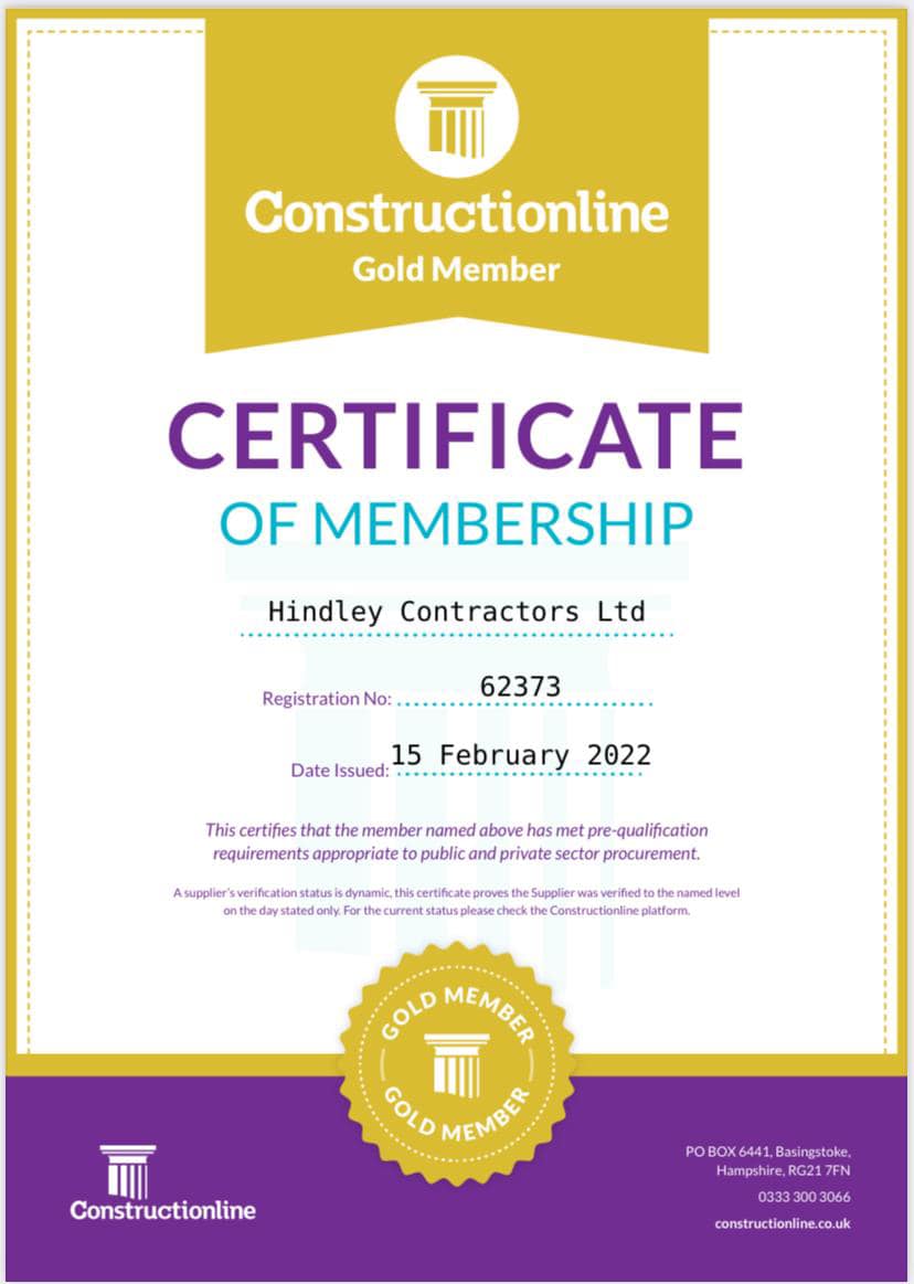 Hindley Contractors awarded Constructionline Gold Membership – Hindley ...